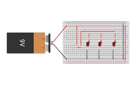 circuit design encender 3 led tinkercad