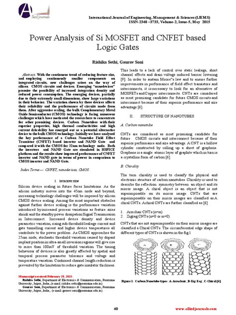 Power Analysis Of Si Mosfet And Cnfet Ba Pdf Carbon Nanotube Cmos