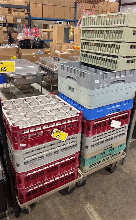 2 Mobile Dish Tray Carts With Assorted Dish Trays And Commercial