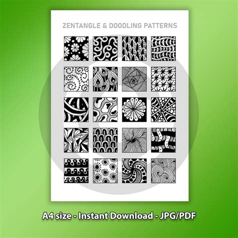 Zentangle Pattern Templates Doodling And Mandala Art Pdf Etsy