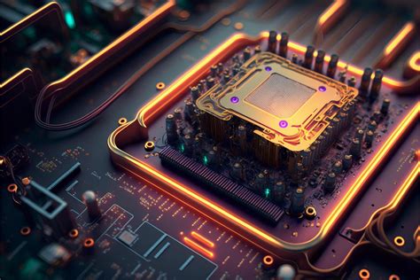 Circuit Board And Cpu Close Up With Orange Glow Quantum Computer Concept 22714747 Stock