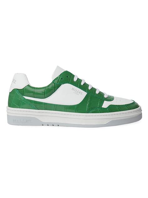 Mallet Bennet And Bentham Croc Embossed Leather Sneakers White Green