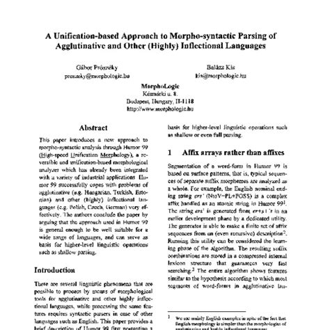 A Unification Based Approach To Morpho Syntactic Parsing Of