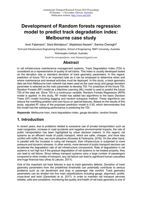 Pdf Development Of Random Forests Regression Model To Predict Track