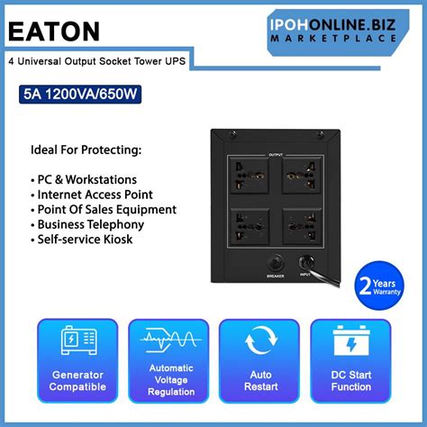 Eaton 5a 1200va 650w 4 Universal Output Socket Tower Backup Battery Ups
