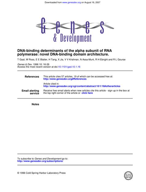 Pdf Dna Binding Determinants Of The Subunit Of Rna Polymerase