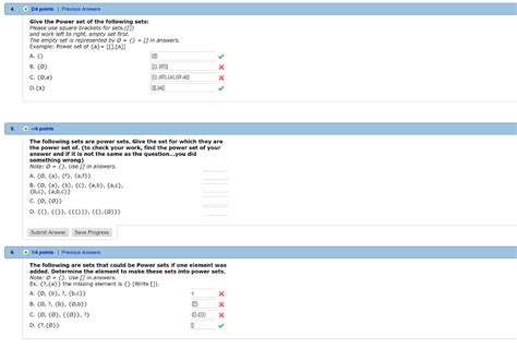 Solved Points Previous Answers Give The Power Set Chegg Com