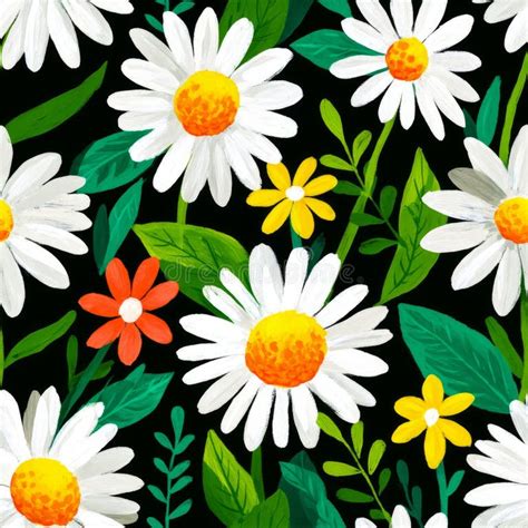 Cheerful Daisy Pattern On Dark Background Stock Illustration