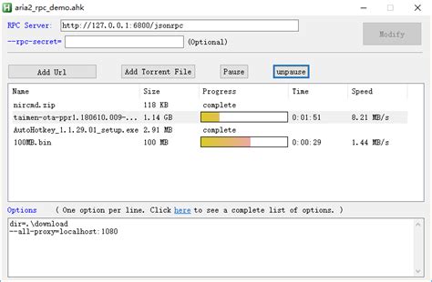github tmplinshi aria2 rpc demo