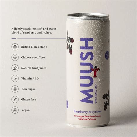 Muush Raspberry And Lychee Lions Mane Functional Soda