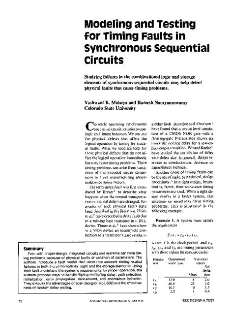 Pdf Modeling And Testing For Timing Faults In Synchronous Sequential
