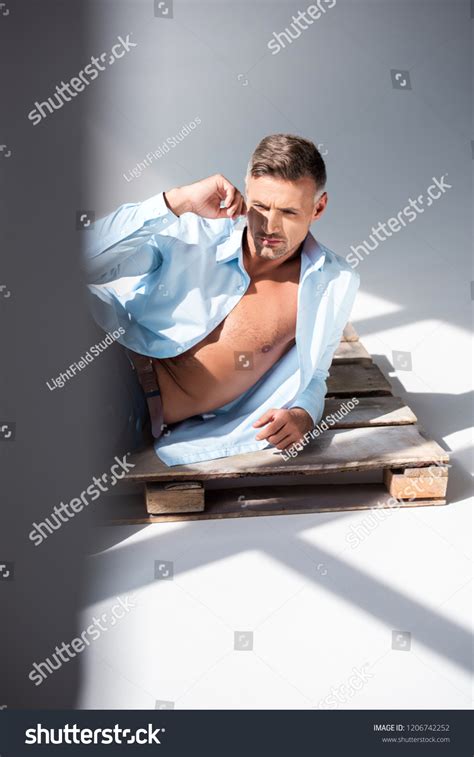 Attractive Adult Man Lying On Wooden Stock Photo 1206742252 Shutterstock