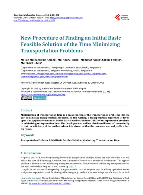 Pdf New Procedure Of Finding An Initial Basic Feasible Solution Of The Time Minimizing