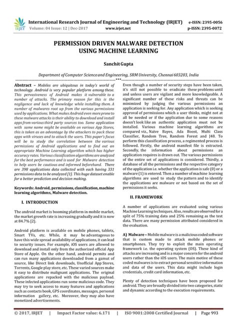 Permission Driven Malware Detection Using Machine Learning Pdf