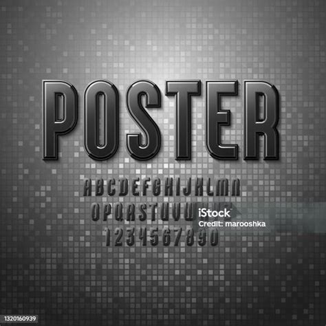 플레어 트렌디 한 응축 알파벳 산 세리프 픽셀 배경에 현대 Beveled 문자와 숫자 모자이크 벡터 일러스트 10eps와 3d 어두운 글꼴 컴퓨터 글자에 대한 스톡 벡터