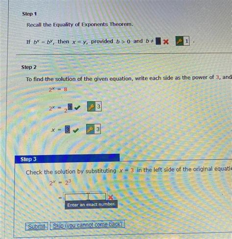 Solved Step 1 Recall The Equality Of Exponents Theorem If