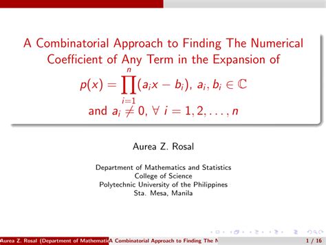 Pdf Combinatorial Approach To Finding The Numerical Coefficients Of The Product Of Linear Factors