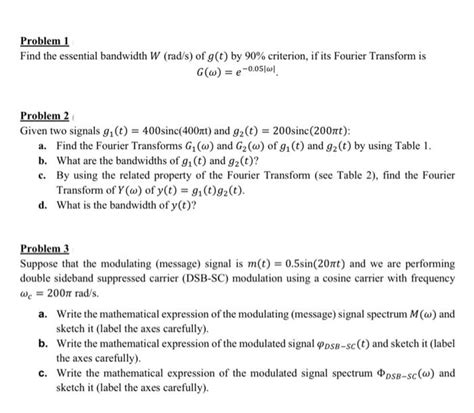 Solved Problem Find The Essential Bandwidth W Rad S Of Chegg
