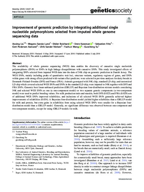 Pdf Improvement Of Genomic Prediction By Integrating Additional Single Nucleotide
