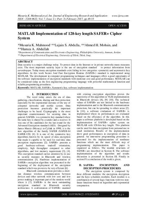 Pdf Matlab Implementation Of 128 Key Length Safer Cipher System