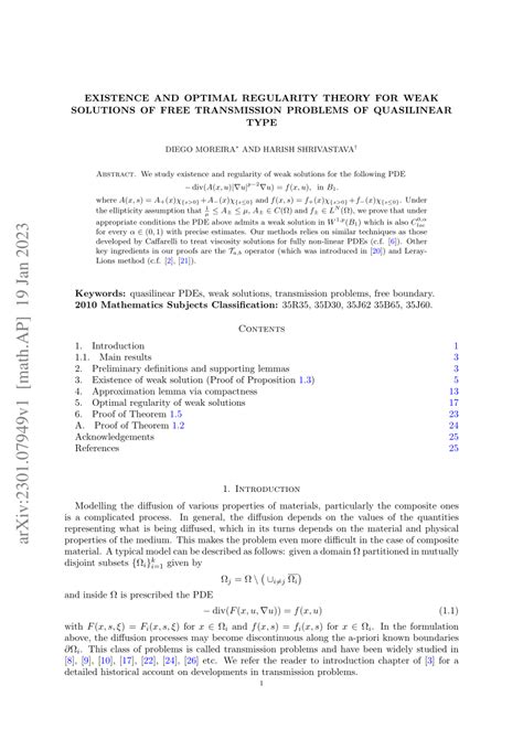 Pdf Existence And Optimal Regularity Theory For Weak Solutions Of Free Transmission Problems