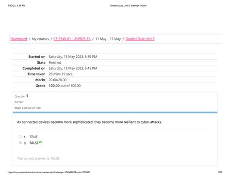 Graded Quiz Unit 6 Attempt Review Started On Saturday 13 May 2023 5 19 Pm State Finished