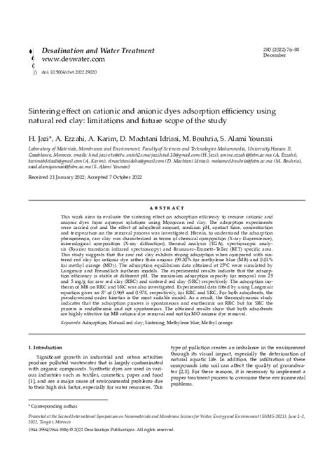 Pdf Sintering Effect On Cationic And Anionic Dyes Adsorption Efficiency Using Natural Red Clay