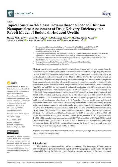 Pdf Topical Sustained Release Dexamethasone Loaded Chitosan Nanoparticles Assessment Of Drug
