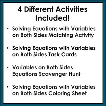 Solving Equations With Variables On Both Sides Activities Bundle