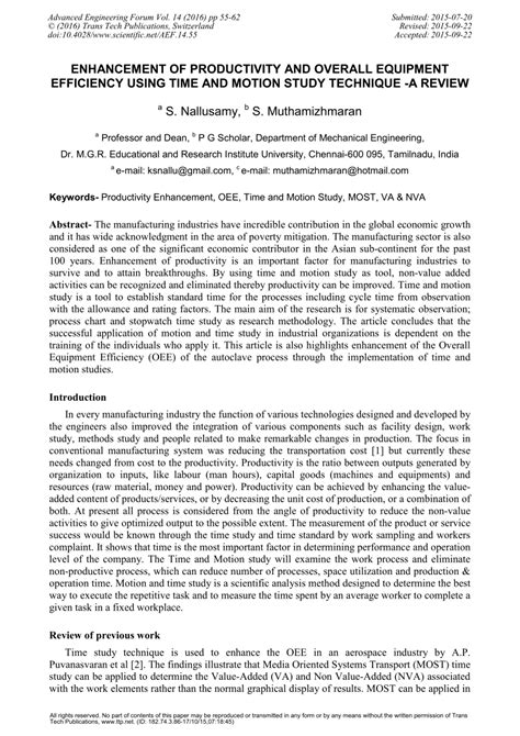 Pdf Enhancement Of Productivity And Overall Equipment Efficiency