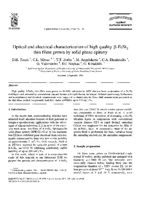 Pdf Optical And Electrical Characterization Of High Quality β Fesi2 Thin Films Grown By Solid