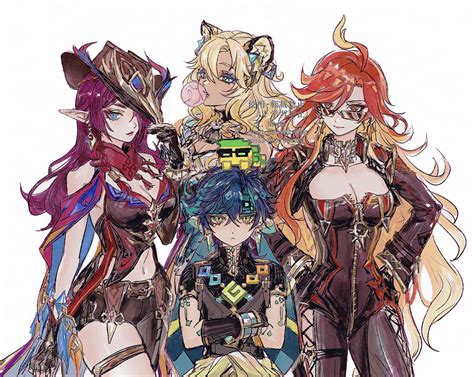 Mavuika Kinich Xilonen Ajaw And Chasca Genshin Impact Drawn By