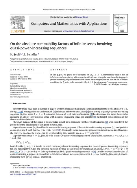 Pdf On The Absolute Summability Factors Of Infinite Series Involving Quasi Power Increasing