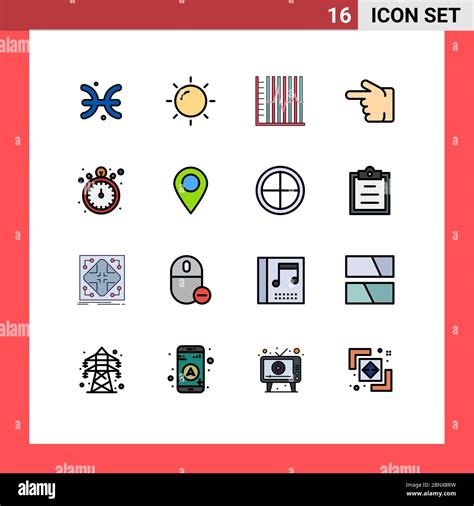 16 Creative Icons Modern Signs And Symbols Of Pocket Watch Hand Progress Forefinger Recovery