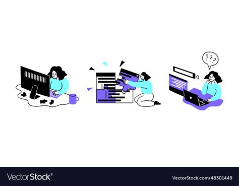 Cartoon Color Web Development Concept Scenes Set Vector Image