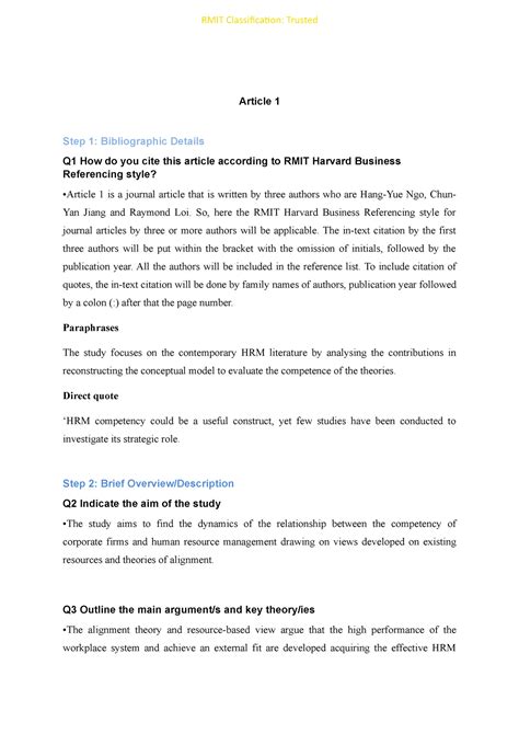 Hrm 2220 Annotated Bibliography Article 1 Step 1 Bibliographic Details Q1 How Do You Cite