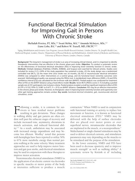 Pdf Functional Electrical Stimulation For Improving Gait In Persons With Chronic Stroke