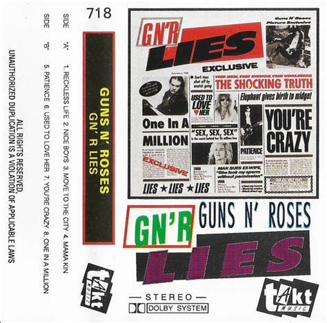 Guns N Roses Gnr Lies Cassette Album Unofficial Release