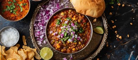 Misal Pav Is A Famous Maharashtrian Street Food Made With Usal Sprouts Curry And Garnished
