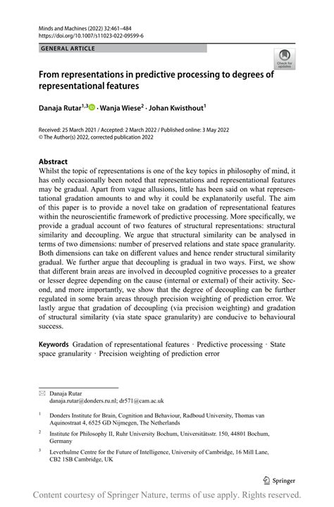 Pdf From Representations In Predictive Processing To Degrees Of