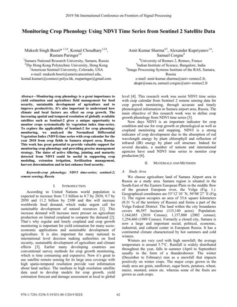 Pdf Monitoring Crop Phenology Using Ndvi Time Series From Sentinel 2