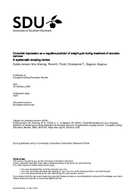 Pdf Comorbid Depression As A Negative Predictor Of Weight Gain During Treatment Of Anorexia