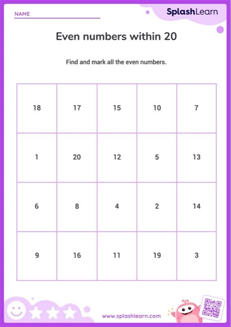 Even Numbers Within 20 Worksheet