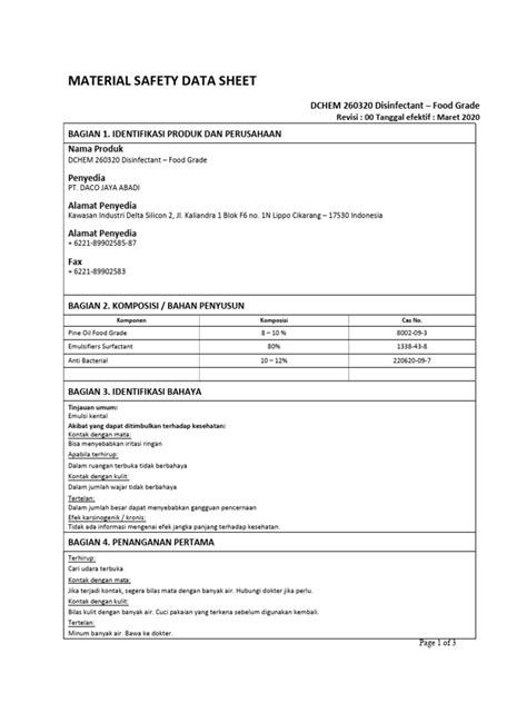 Msds Disinfectant Dchem 260320 Pdf