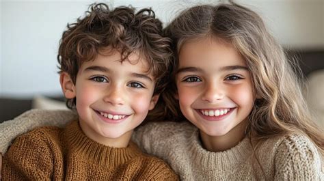 Portrait Of A Brother And Sister Smiling Together Premium Ai