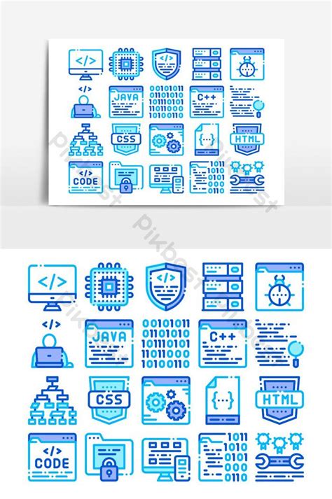 Coding System Vector Thin Line Icons Set Binary Coding Systemdata
