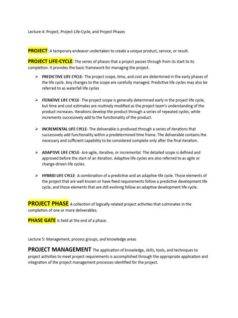 lecture 4 project project life cycle and project phases pdf