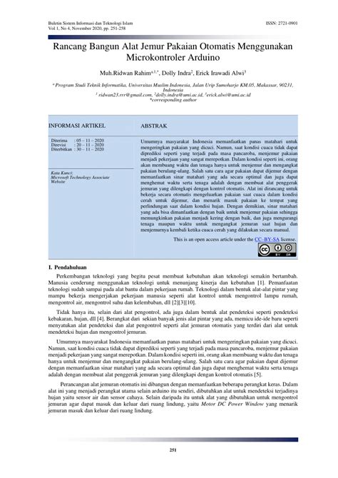 Pdf Rancang Bangun Alat Jemuran Pakaian Otomatis Menggunakan Microcontroller Arduino