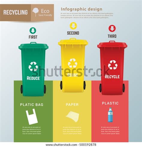 재활용 쓰레기통 인포그래픽 폐기물 유형 분리 스톡 벡터로열티 프리 500192878