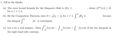 Solved Fill In The Blanks A ﻿the Error Bound Formula For